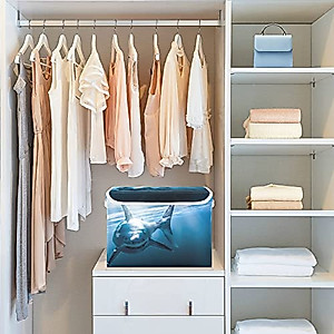 CaTaKu Water Shark Storage Bins with Lids and Handles, Fabric Large Storage Container Cube Basket with Lid Decorative Storage Boxes for Organizing Clothes