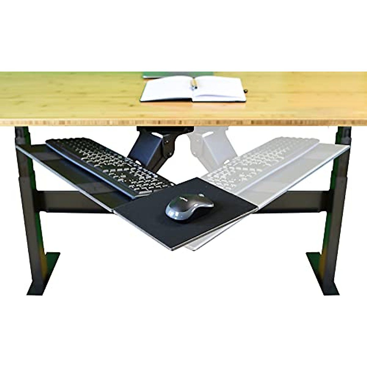 KT1 Ergonomic Under-Desk Computer Keyboard Tray adjustable height angle negative tilt sliding pull out platform swivels 360 slides office products furniture desktop accessories with mouse pad black
