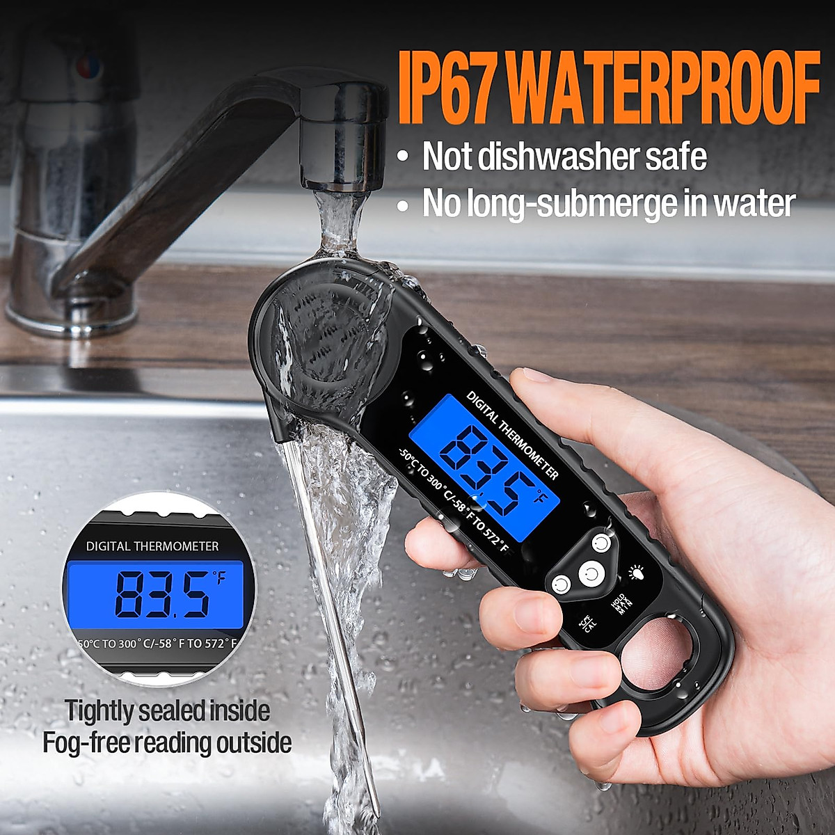 AMMZO Digital Meat Thermometer for Grilling, Instant Read Food Thermometer Waterproof with Backlight for Cooking, Deep Fry, BBQ, Grill, Smoker and Roast