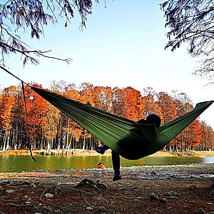 Sunyear Camping Hammock with Removable No See-Um Net, Double & Single Portable Outdoor Hammocks Parachute Lightweight Nylon with Tree Straps for Adventures Hiking Backpacking Green