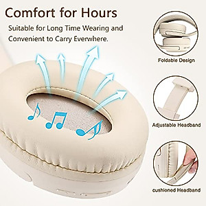 Bingozones SN-A2 Wireless Headphones Bluetooth with Microphone, Lightweight Bluetooth V5.3 On Ear Headset for School, 20+H Playtime, Portable Wired Headphones for iPad/Travel/Tablet/PC - Beige