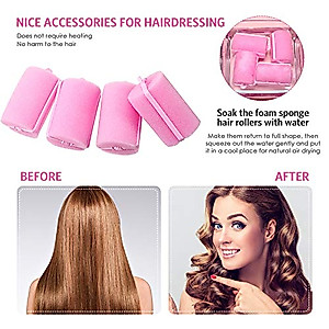 Syhood 12 Pcs Jumbo Foam Sponge Hair Rollers 1.89 Inch Soft Sleeping Curlers Flexible Large Foam Rollers and Rat Tail Comb for Hair Styling(Pink)