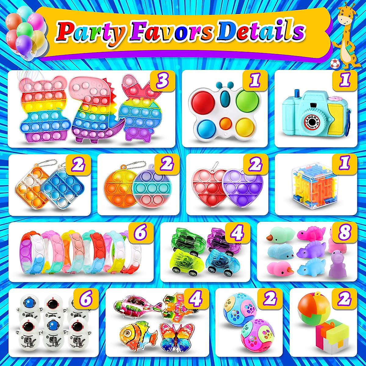 206 PCS Party Favors for Kids 3-5 8-12, Pop Fidget Toys Pack Birthday Gifts Bulk Toys Goodie Bag Stuffers, Treasure Box Toys for Classroom Prizes for Kids Pinata Stuffers