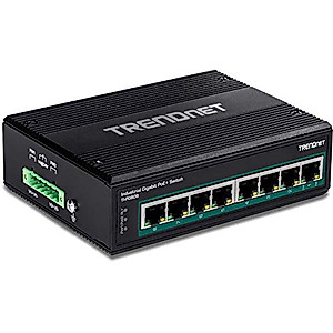 TRENDnet 8-Port Hardened Industrial Unmanaged Gigabit 10/100/1000Mbps DIN-Rail Switch w/ 8 x Gigabit PoE+ Ports, TI-PG80B, 24 – 56V DC Power inputs with Overload Protection, Lifetime Protection