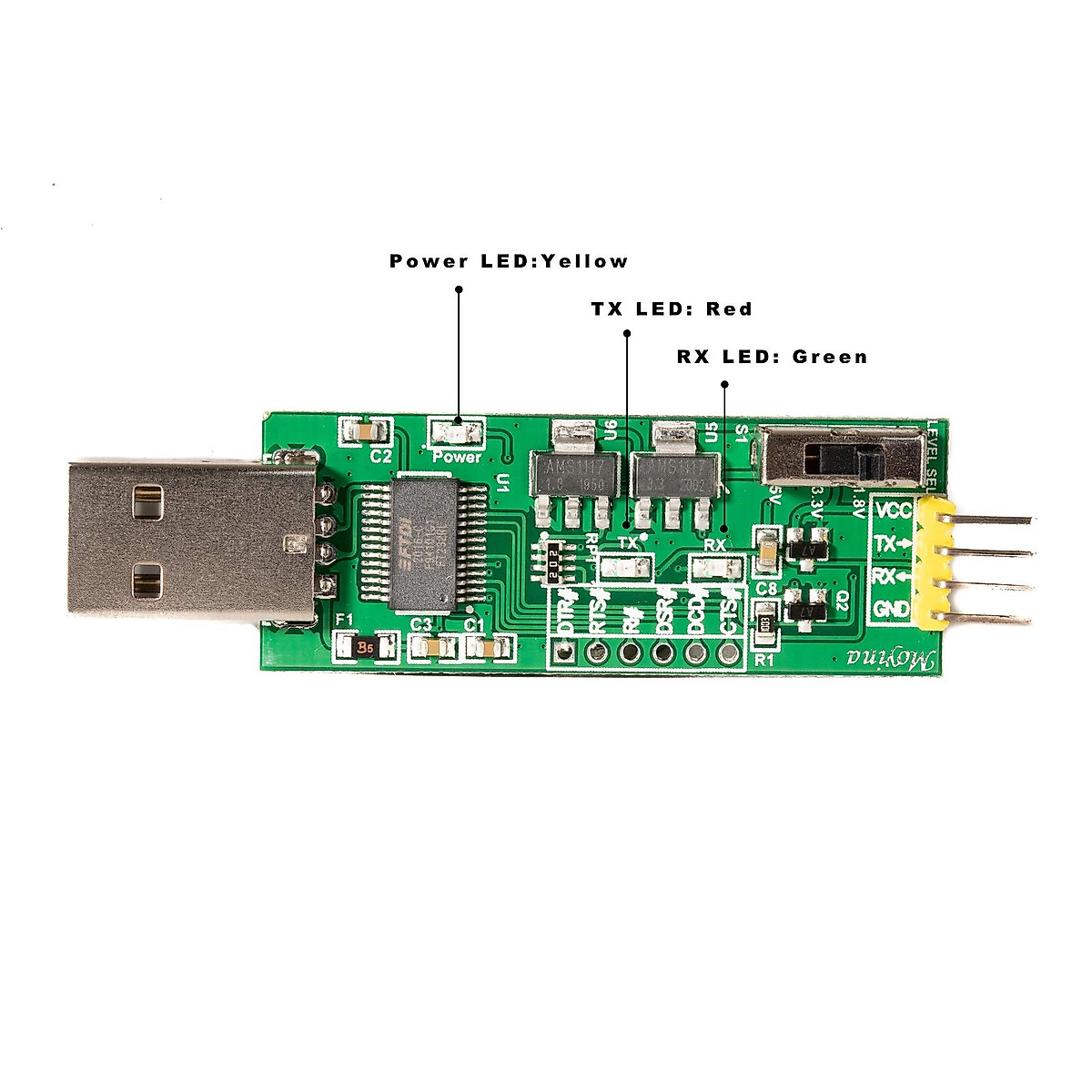 USB to TTL Serial Converter Adapter 1.8V 3.3V 5V FT232RL for Development Projects with Windows Mac Linux