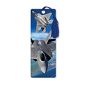 Dimension 9 3D Lenticular Bookmark with Tassel, U.S. Air Force F-22 Raptor Fighter Jets (LBM076)