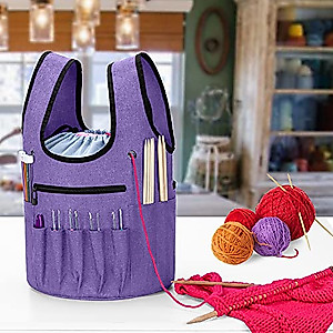 CURMIO Knitting Tote Bag, Yarn Project Wristlet Bag with Drawstring for Knitting Needles, Crochet Hooks and Supplies, Purple (Bag Only)