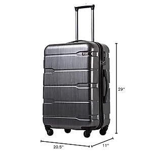 Coolife Luggage Expandable(only 28") Suitcase PC+ABS Spinner Built-In TSA lock 20in 24in 28in Carry on (Charcoal., L(28in).)