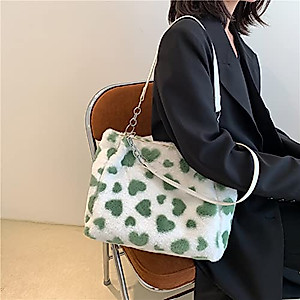 CLBDBAG Plush Women Shoulder Bags Plush Tote Bag Chain Lovely Heart Soft Ladies Handbags Fashion Large Capacity Crossbody Bag for Female Shopping