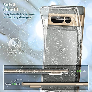 Lamcase Google Pixel 7 Pro (2022) Case - Crystal Clear Glitter TPU Slim Shockproof Cover for Women & Girls