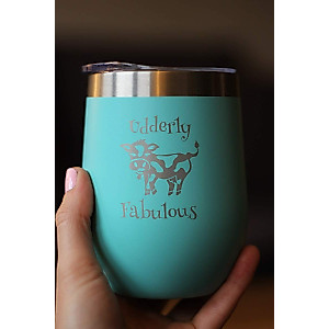Bevvee Udderly Fabulous - Cow Wine Tumbler with Sliding Lid - Stemless Stainless Steel Insulated Cup - Funny Outdoor Camping Mug - Teal