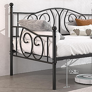 VECELO Metal Daybed Frame Multifunctional Platform Bed Sofa Mattress Foundation with Classic Headboard, Twin, Black