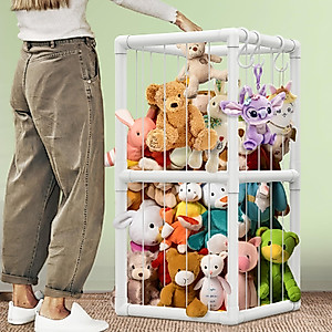 Large Stuffed Animal Storage Zoo Stuffed Animal Holder for Corner Organizer, Space Save Vertical Toy Storage with Elastic Band and Bottom Net, for Kids Nursery Playroom Bedroom Toy Organizer