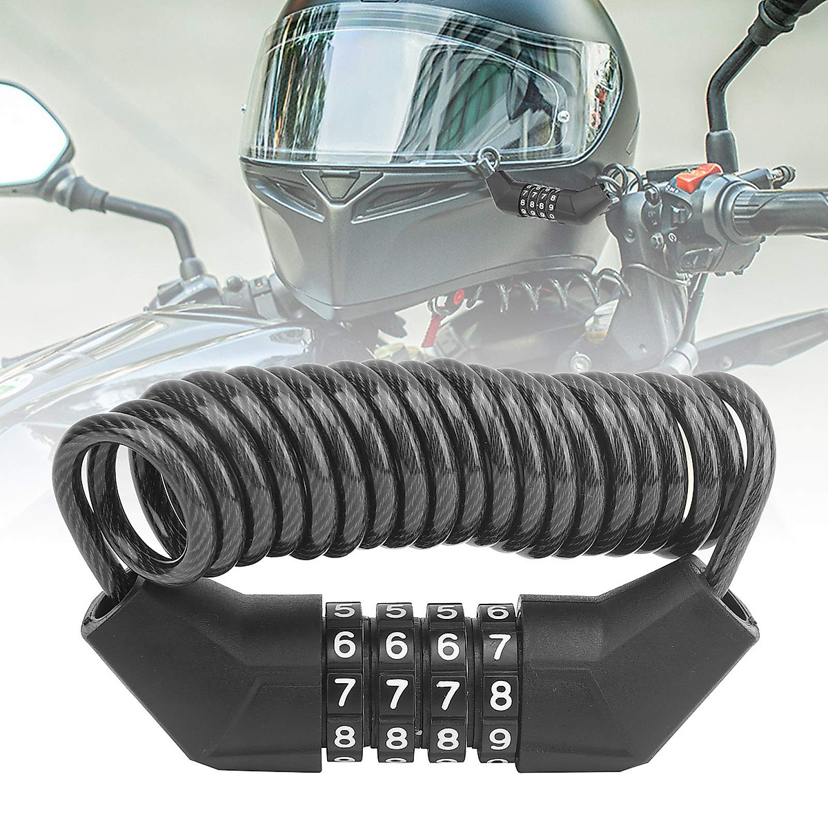 EVTSCAN 3.5in 4Digit Resettable Combination Coiling Bike Cable Lock,Anti-Theft Password High Security Lock for Motorcycle Bicycle Cycling