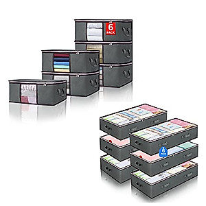 35L Clothes Storage & 90L Underbed Storage Bags, Clothes Storage Bins Foldable Closet Organizers with Durable Handles with Clear Window for Clothes Pillow Blankets Bedding