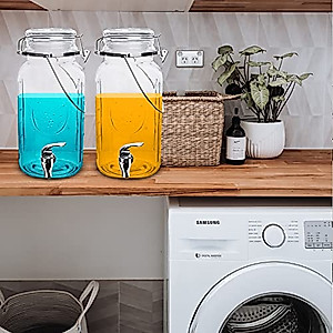 Eleganttime 1 Gallon Glass Drink Dispensers for Parties,2 Pack Beverage Dispenser With Spigot,Laundry Detergent Dispenser Punch Bowls Juice Water Dispenser for Parties