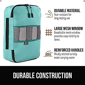 Gorilla Grip Laundry Basket and 3 Piece Packing Cubes, Laundry Basket Size 82L, Easy Carry Handles, Space Saving Travel for Carry On in Multiple Sizes, Mesh Zipper, Both in Turquoise, 2 Item Bundle