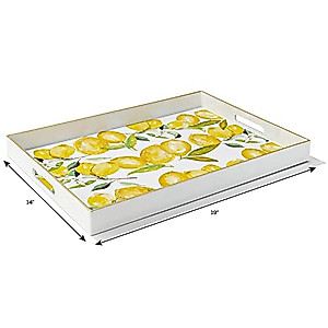 American Atelier Set of 2 Lemons Branches Rectangular Serving Tray with Handles- Indoor & Outdoor Platter for Home Entertaining, Cocktail Hour, Snacks, Barware, Perfume (Large 19x14, Small 18x12)
