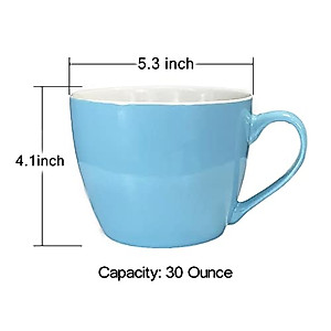 MECOWON 30 OZ Porcelain Coffee Mugs, Set of 2 Large Mugs for Soup, Cereal and Salad (blue)
