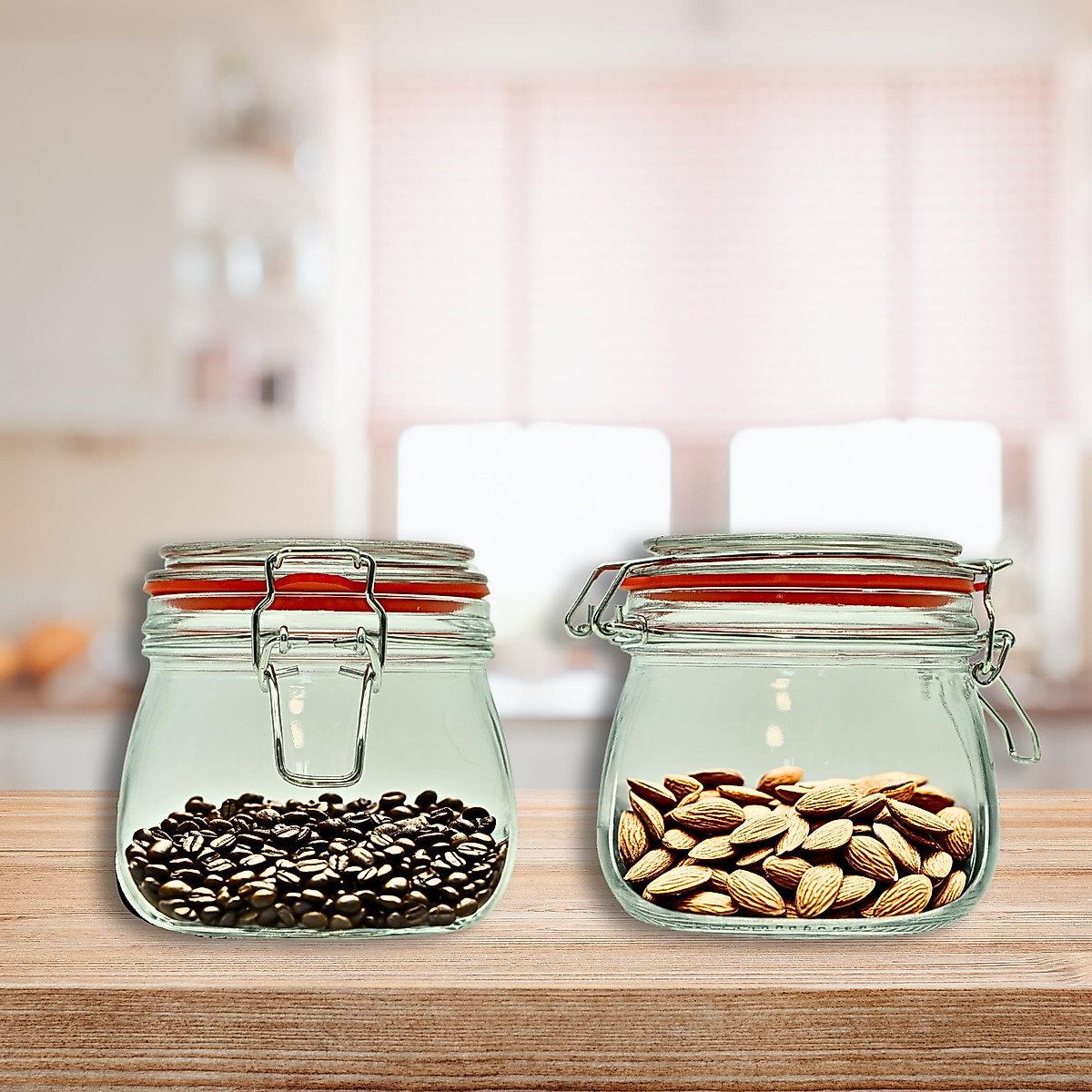 Generic Set of 2 airtight wide mouth glass jar with lid 17oz 0.5 liter Clear Glass Kitchen, Pantry Organizer. Keep your food, grains coffee, tea, cookies and candies dry, fresh. (Oval PC11002-F)