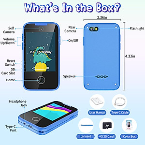 Kids Phone Toy for 3 4 5 6 Year Old, Touchscreen Kids Cell Phone Dual Camera with Music Player Flashlight Puzzle Games Alarm Learning Toys Christmas Birthday Gifts for Boys Ages 3-6 with SD Card Blue
