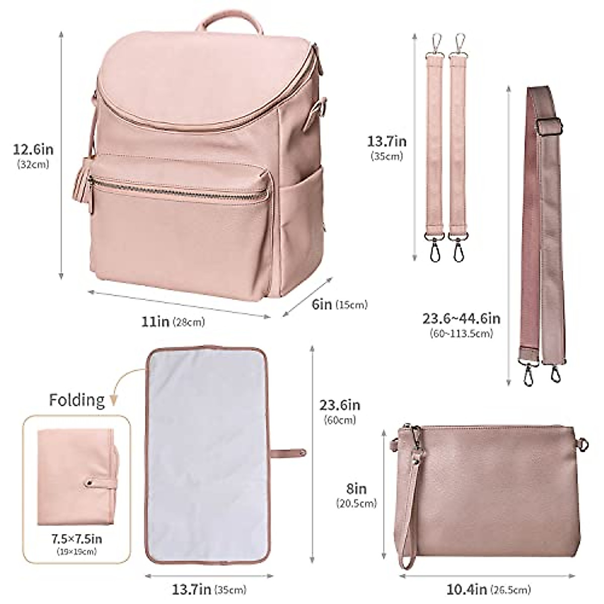 Comfy piks Diaper Bag Backpack, Vegan Leather Backpack with Baby Changing Pad, Stroller Straps and Carry Pouch, Convertible Baby Travel Bag with Insulated Pockets for Diapers, Bottles, Toys, Clothes