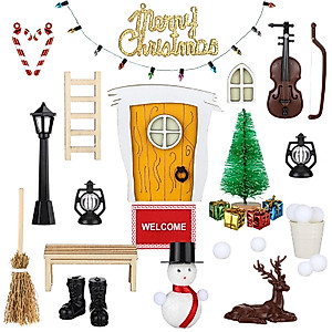 Bencailor 21 pcs Christmas Doll House Decoration Miniature Dollhouse Accessories Small Scene Model Light Mini Christmas Tree Christmas Dollhouse Furniture for Party DIY Craft Gift(Stylish Style)