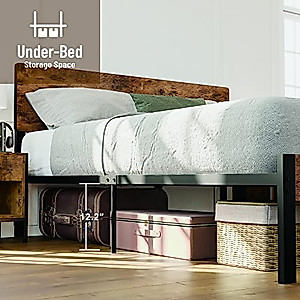 LIKIMIO Queen Bed Frame with Headboard, Strong Steel Slat Support, Tool-Free Assembly, Underbed Storage Space, No Box Spring Needed