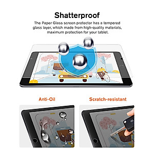 KCT Paperfeel Glass Screen Protector Compatible with iPad 9th Generation/iPad 8th Generation/iPad 7th Generation (iPad 10.2 Inch), Auto-Alignment Tool, Tempered Glass, EZ Kit