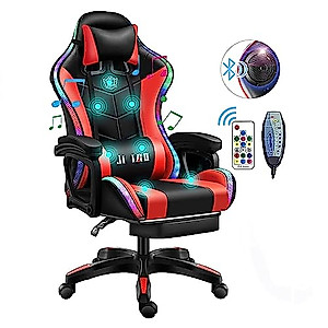 BOYIDAI Gaming Chair with Footrest, Ergonomic Gaming Chair with Speakers and LED Light High Back Massage Video Game Chairs Pu Leather Comfortable Computer Office Chair (Color : Red+Black)