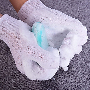 TOMYEUS Shower Gloves Scrubbing Gloves Dual-Sided Exfoliating Glove Body Bath Scrubs, White, 4 Pairs