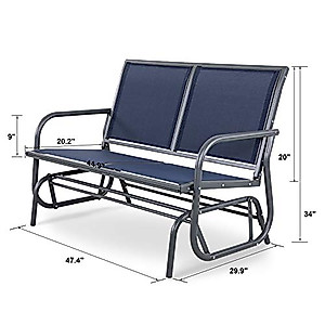 Nuu Garden 2 Seats Outdoor Glider Bench Patio Glider Swing Chair with Powder Coated Steel Frame and Breathable Seat Fabric Outdoor Loveseat, Blue
