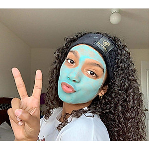 Beaute Seoul Spa Facial Headband Washing Makeup Cosmetic Shower Wrap Head Non-slip Stretchable,Terry Cloth Headband Adjustable Towel with Magic Tape 1 Piece Black