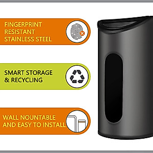 Upgraded Self-Adhesive Grocery Plastic Bag Holder, Betterya Bag Holder and Dispenser for Plastic Bags - Easy Wall Mount Bag Saver - Stainless Steel Matte Black