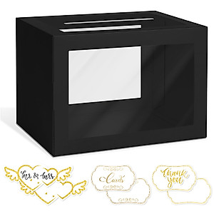 LIKAJON 1 Pack Black Card Box for Party, Transparent Gift Cards Receiving Box Wedding Card Box Money Box for Birthday, Bridal or Baby Showers, Retirement, Anniversary, Graduation, Raffle Ticket Box