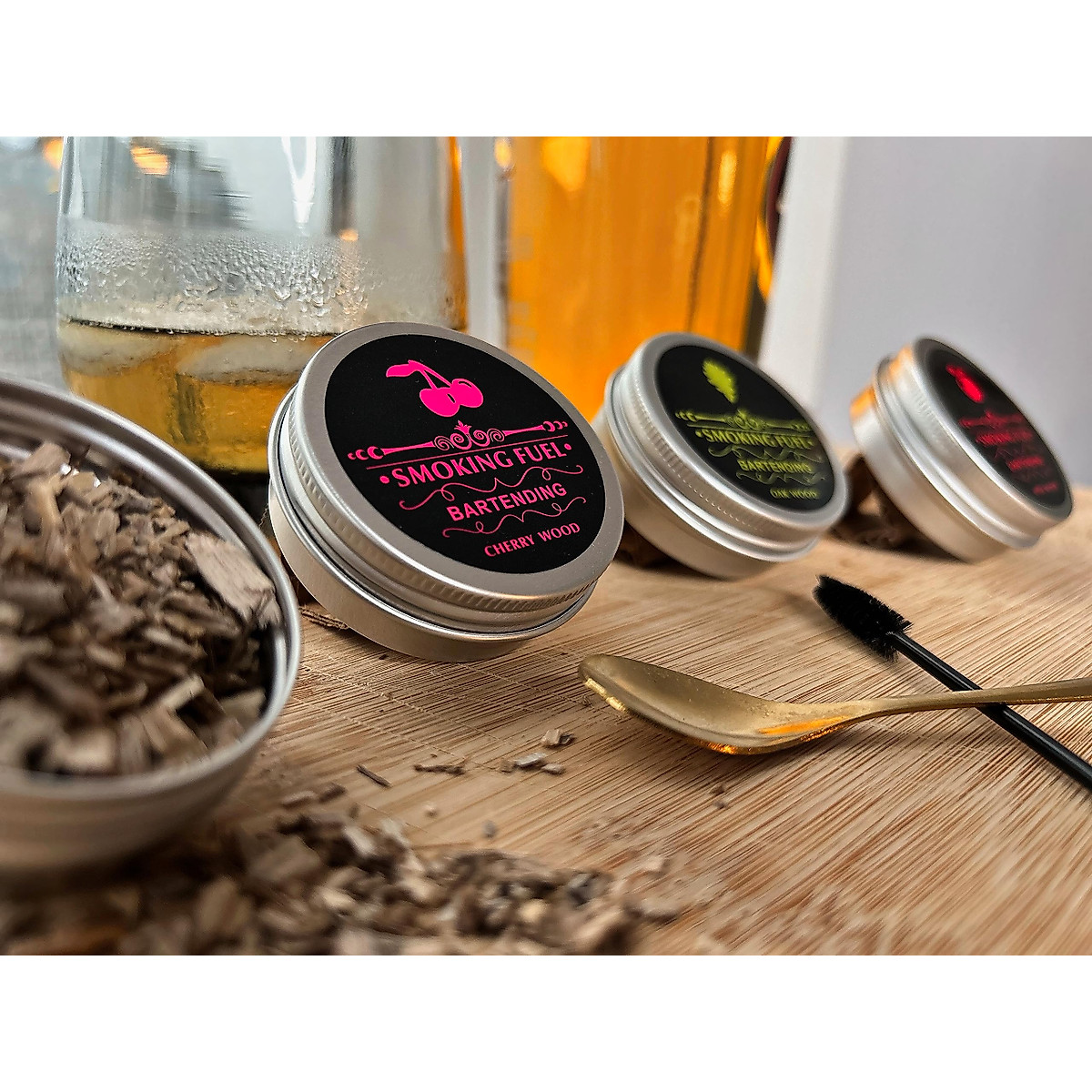 DolcheMercato Cocktail Smoker Kit with Torch – 4 Flavors Wood Chips Bourbon, Whiskey Smoker Infuser Kit, Old Fashioned Drink Smoker Kit (No Butane/Fuel)