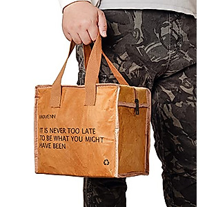 IAOVENN Insulated Tyvek paper lunch bag, reusable brown paper bag, Leakproof, durable snack bags for women and men Lunch Box