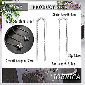 JOERICA 12 Pairs Stainless Steel Threader Earrings for Women Lightweight Chain Tassel Earrings Minimalist Curved Threader Dangle Drop Earrings Set