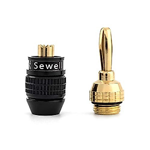 Deadbolt Banana Plugs 6-Pairs by Sewell, Gold Plated Speaker Plugs, Quick Connect, SW-29863-6