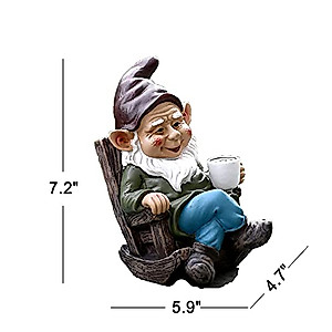 OwMell Drinking Coffee Garden Gnome Statue Decoration 7.3" Gnome Garden Statue Figurine Ornament for Indoor Outdoor Home Garden Patio Yard Lawn