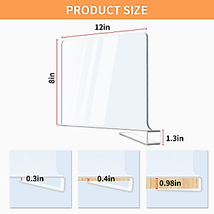 12 Pack Acrylic Shelf Dividers, Clear Shelf Divider for Closet Organization, Closet Shelf Separators for Clothes/Purses, Wood Shelves Organizers in Bedroom, Kitchen, Office, Cabinets, Bathroom Storage