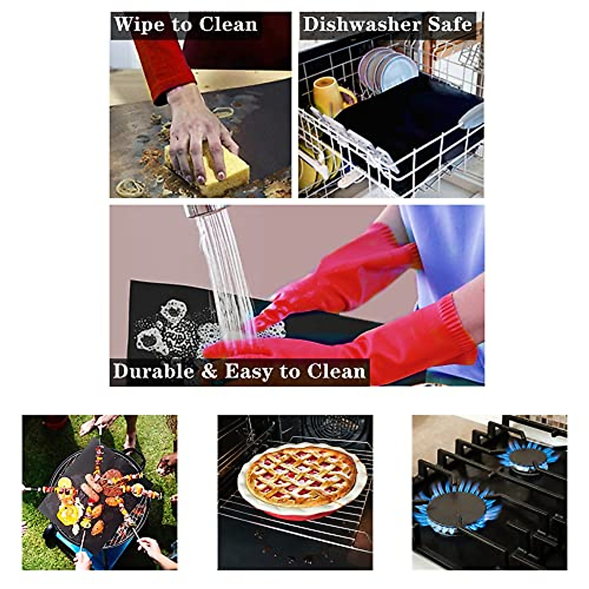 LIHMHSA 4 Pack Air Fryer Oven Liners, Nonstick Air Fryer Oven Mat Baking Mat Compatible with Ninja SP101 SP201 Foodi Air Fry Oven, Toaster Oven Reusable Microwave Bottom of Gas & Electric Oven