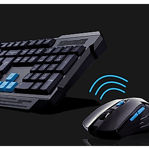 Keyboard Mouse Combos,Soke-Six Waterproof Multimedia 2.4GHz Wireless Gaming Keyboard with USB Cordless Ergonomic Mouse DPI Control For Desktop PC Laptop(Black)