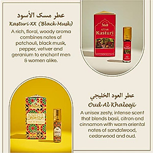 Dukhni Premiere Attar Oil Set | العطار العربي |  x6 bottles x 6 ml  Authentic Arabic Fragrance Oils | 100% Halal Blends, Ramadan Eid Gifting | Oud Ibtisam, Oud Khaleeji, Oud Habayeb, Kasturi XX, Ambar, Blue Girl - 6ml each