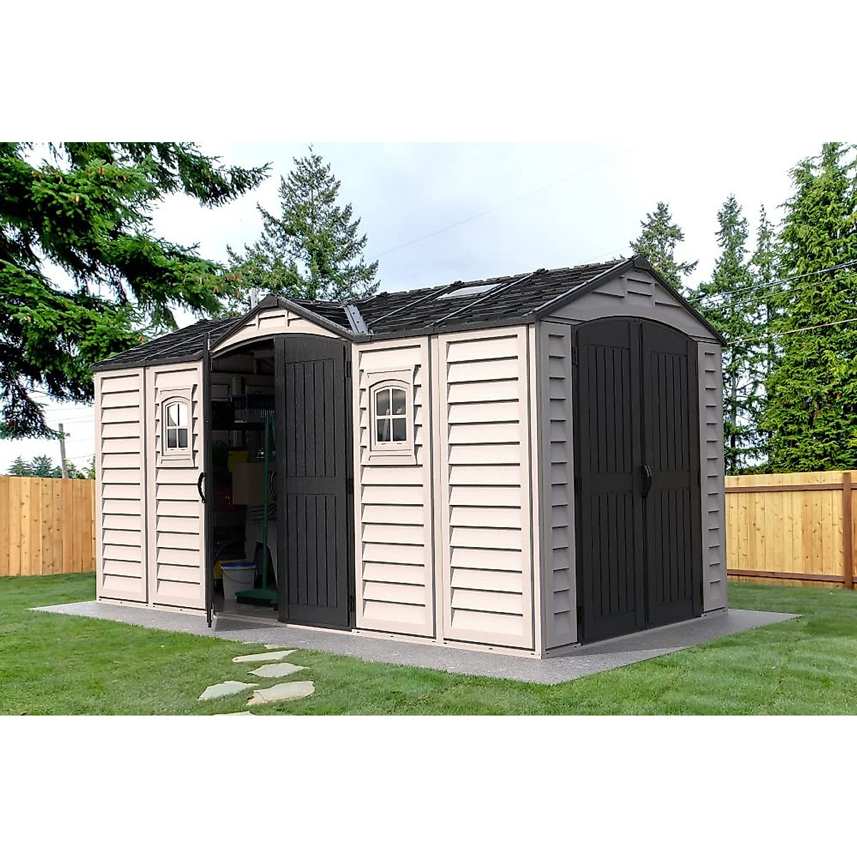 Duramax - Garden shed – APEX PRO Plus 15 x 8 – PVC Resin – Light and Dark Grey – Includes Floor