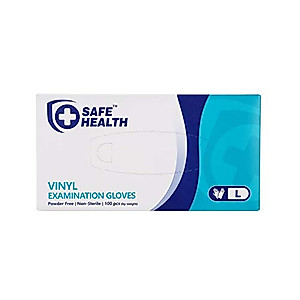 Safe Health Clear Vinyl Exam Gloves,S M L XL,100-Count 3 Mil Medical-Disposable Powder-Free Latex-Free Nursing-Office-Law Enforcement,Clear Large (L) Box of 100,FIY1043G