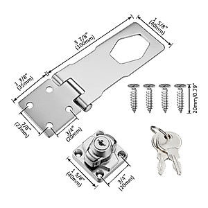 2 Pack 4 Inch Keyed Hasp Locks Twist Knob Keyed Different Locking Hasp for Small Doors, Stainless Steel Chrome Plated Hasp Lock Catch Latch