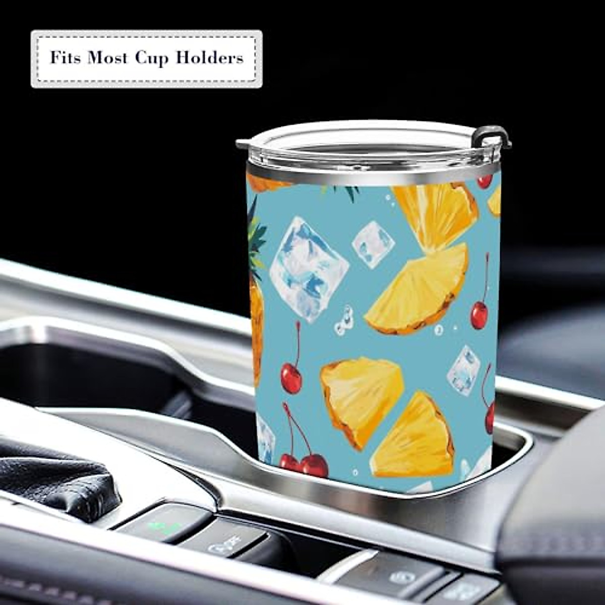 sanluoli Summer Fresh Fruits Blue Stainless Steel thermal cups with Straw Leak Resistant Flip coffee mug for Home, Office or Car Aesthetic tumblers with lids 20 OZ