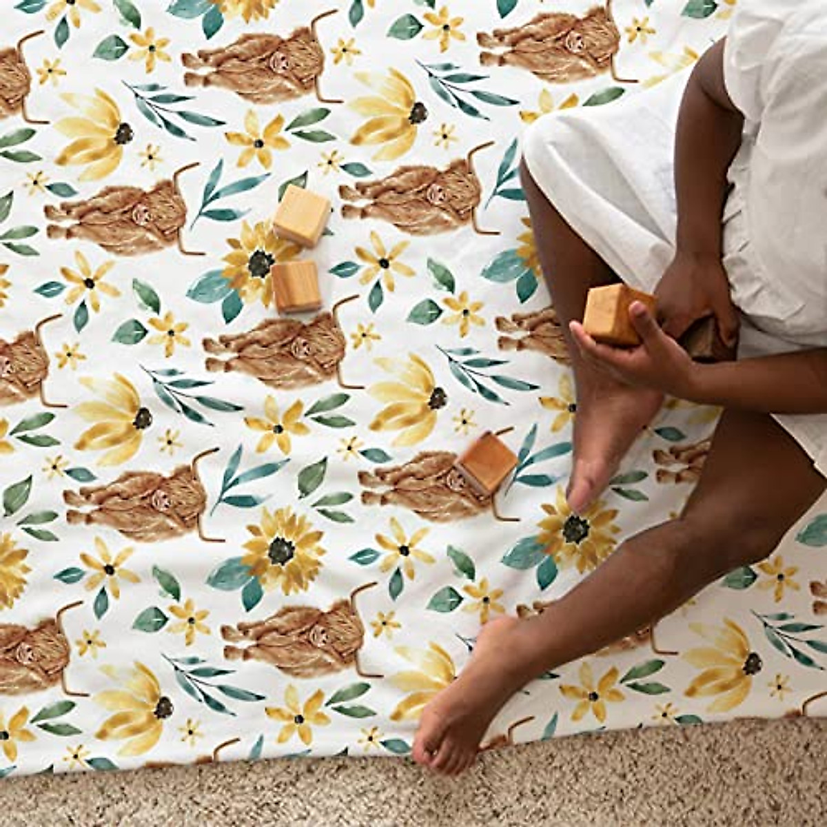 HawSkgFub Boho Highland Cow Sunflower Baby Blanket Girls Gift, Farm Animal Floral Yak Nursery Flannel Fleece Bed Swaddle Receiving Blankets, Flower Soft Newborn Toddler Infant Kid Crib Bedding 30 x 40