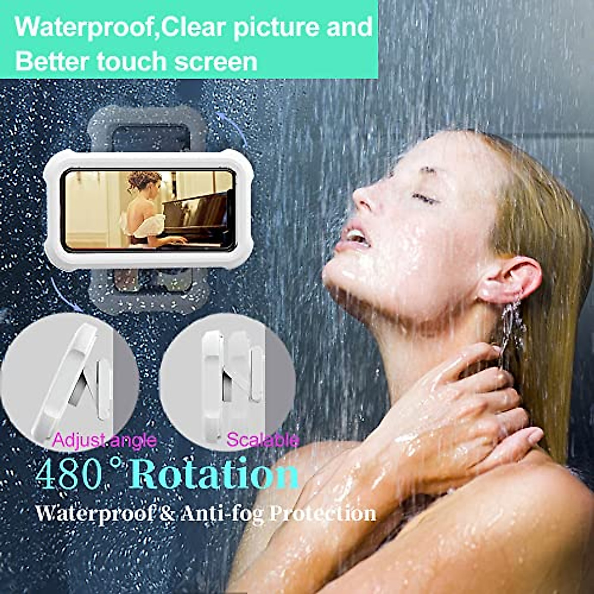 cymtkbr Shower Phone Holder Waterproof 480° Rotating Wall Phone Holder Mount with HD Touch Screen Guardian Phone up to 7inch for iPhone 13 12 Pro 11 XR Max Samsung Galaxy S21